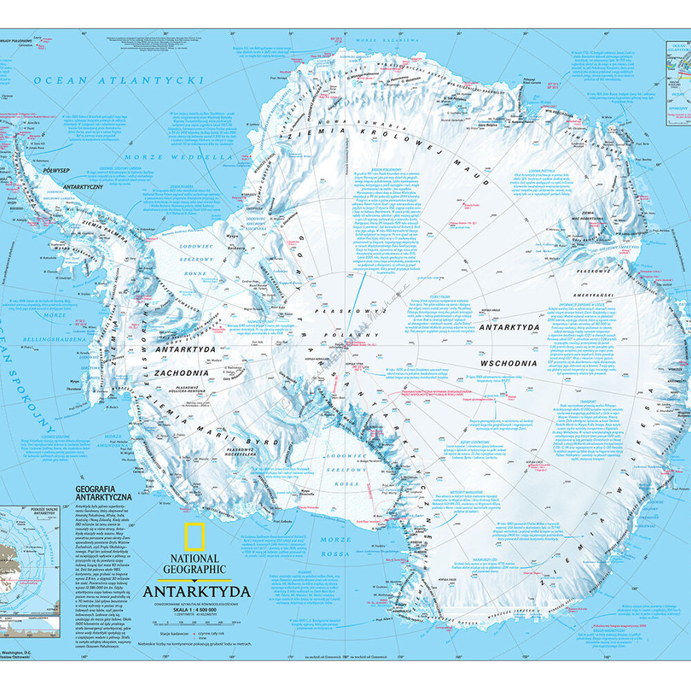 Antarktyda - ścienna mapa fizyczna 120 x 160 cm